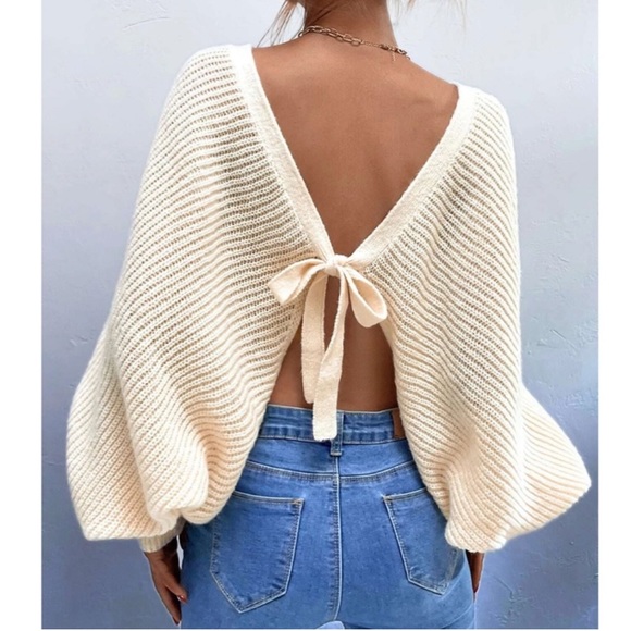 Sweaters | Cozy Cream Open Back Knit Sweater | Poshmark